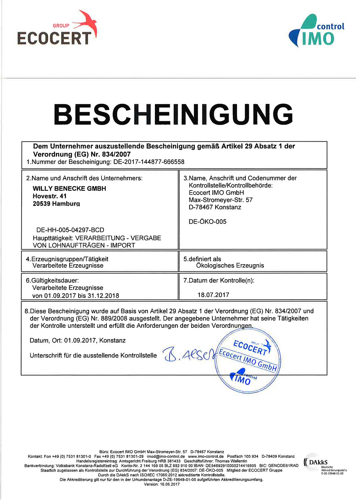Certification_Bio - Willy Benecke